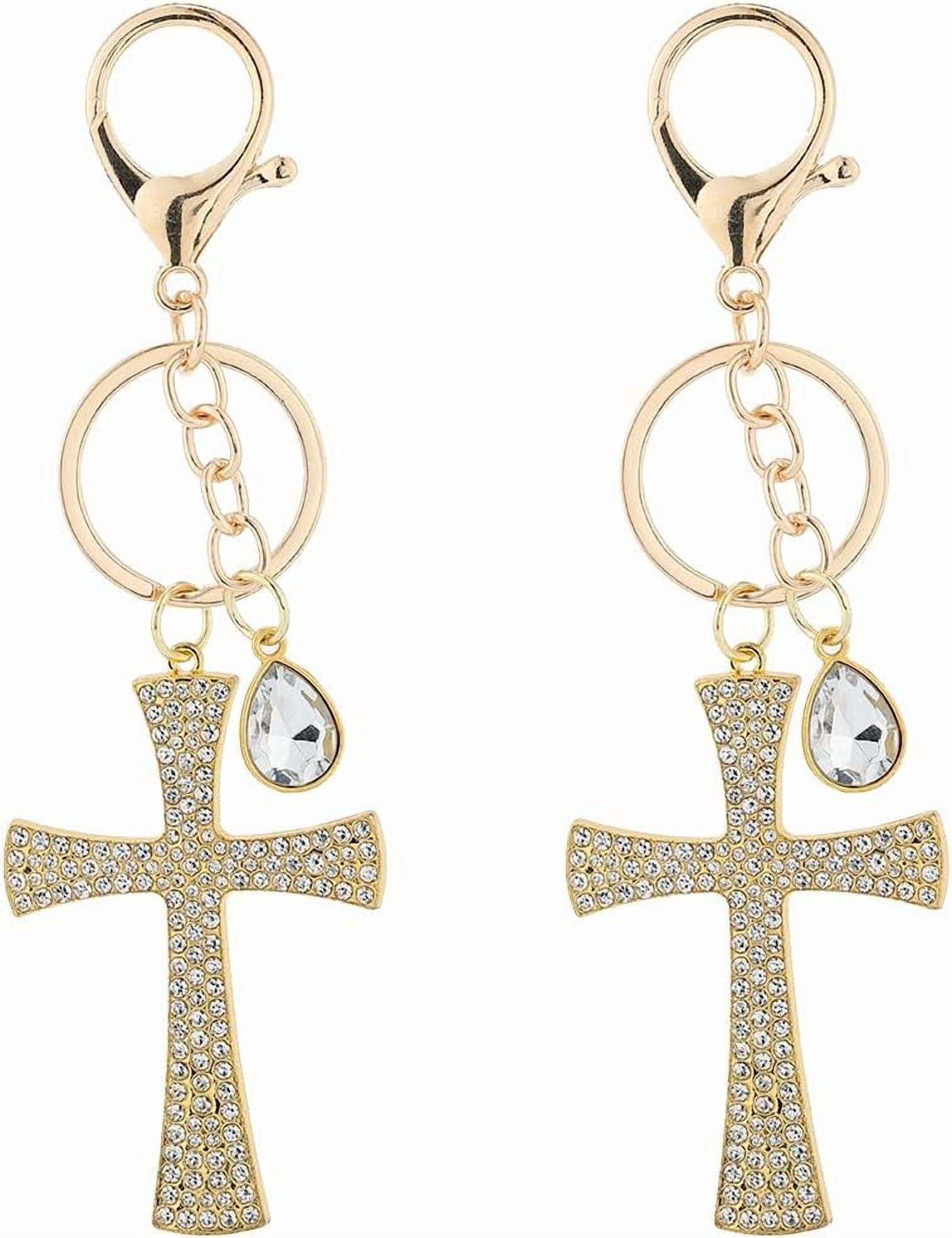 1Box 2Pcs Key Chain Charm Rhinestone Keychain Large Golden Alloy Clap ...