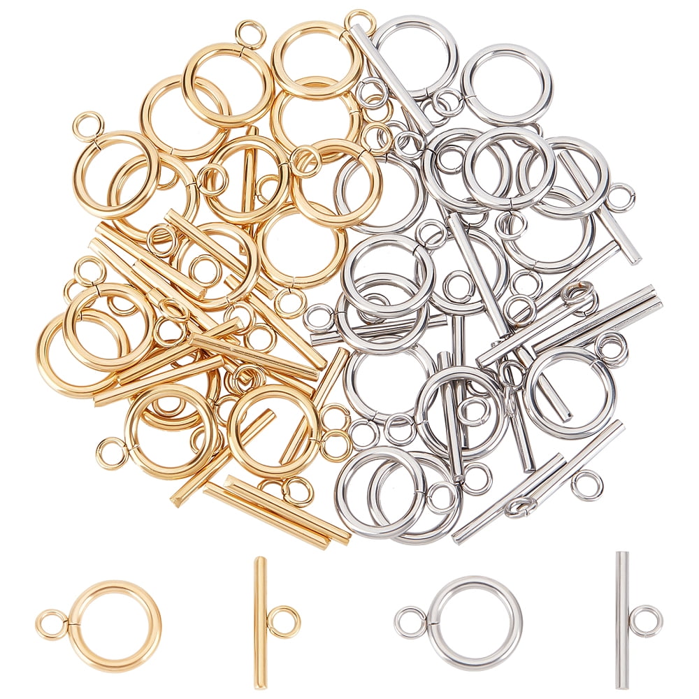 1Box 30 Sets 2 Colors Toggle Clasps 304 Stainless Steel Ring Toggle ...