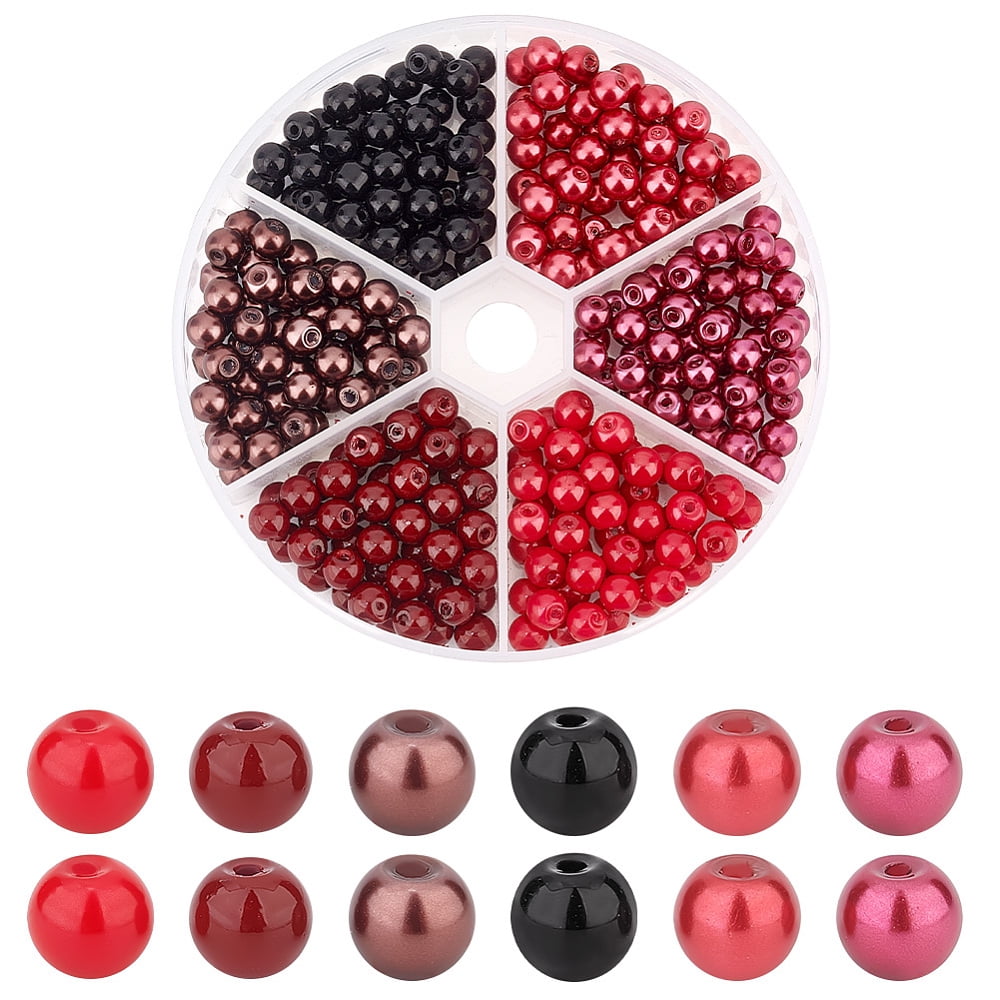 1Box 300Pcs 6 Colors Baking Painted Pearlized Glass Pearl Round Bead ...