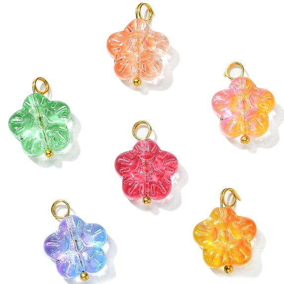 1Box 30Pcs 5 Colors Handmade Lampwork Charms Plum Blossom Flower Charms ...