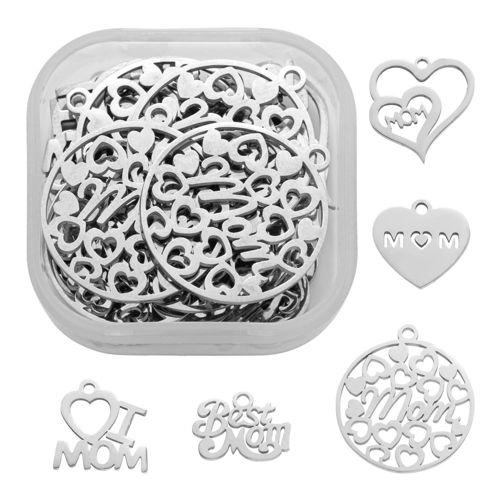 1Box 30Pcs 5 Style Mother's Day Theme 304 Stainless Steel Pendants ...