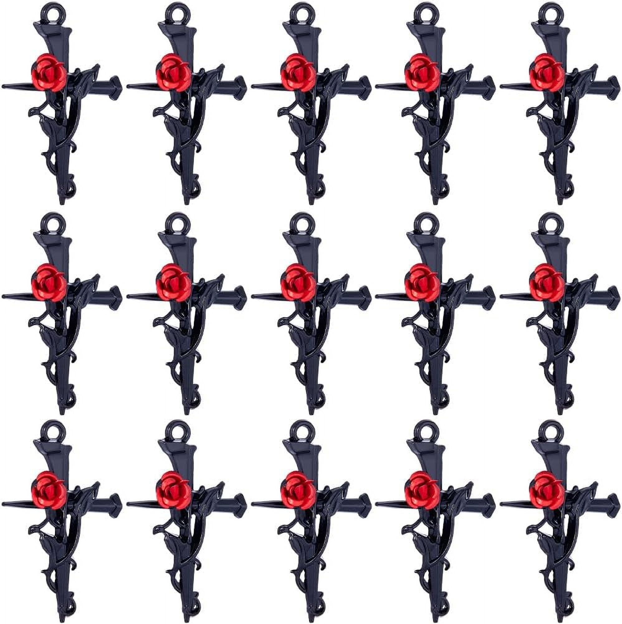 1Box 30Pcs Rose Cross Charm Gothic Style Crosses Rose Flower Beads ...
