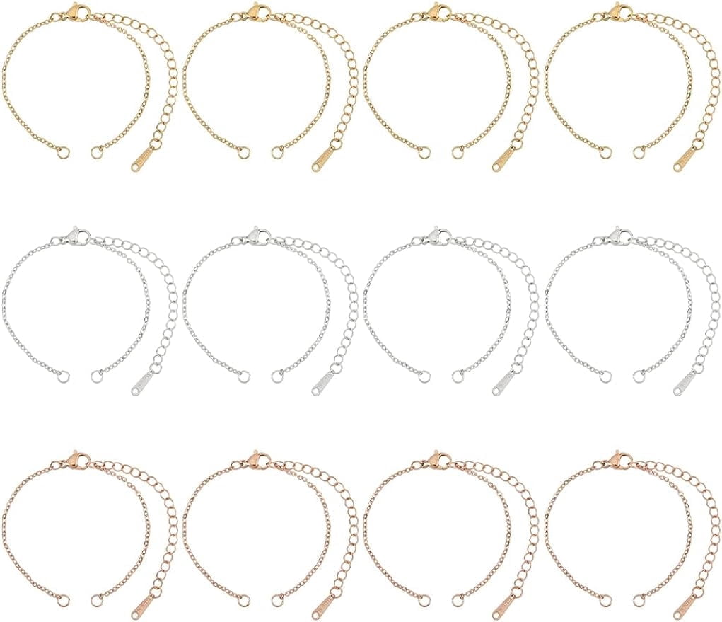 1Box 30pcs 3 Colors 12.7-13.4cm Extender Chain Bracelet 201 Stainless ...