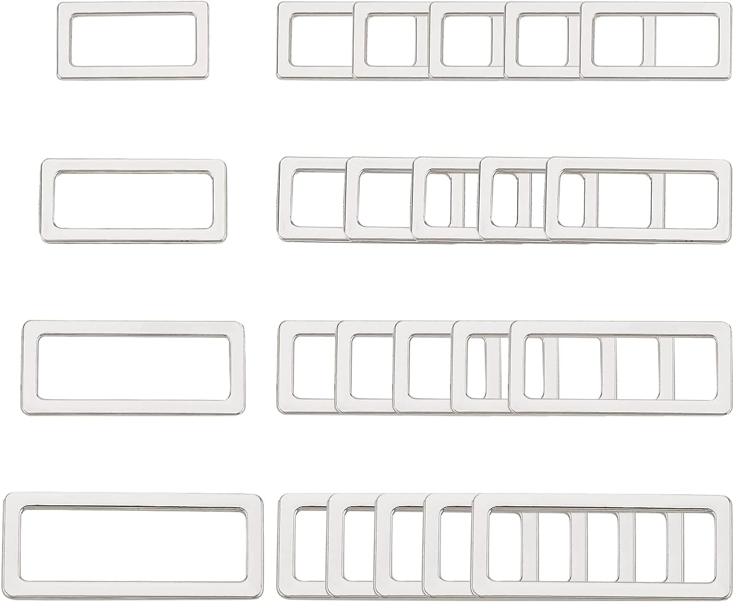 1Box 32pcs Metal Rectangle Rings Buckle 4 Sizes Webbing Strap Loops ...