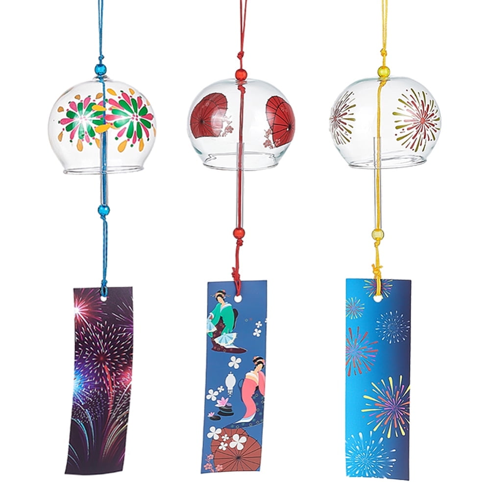 1Box 3Pcs 3 Style Japanese Glass Wind Chimes Fireworks Pattern Small ...
