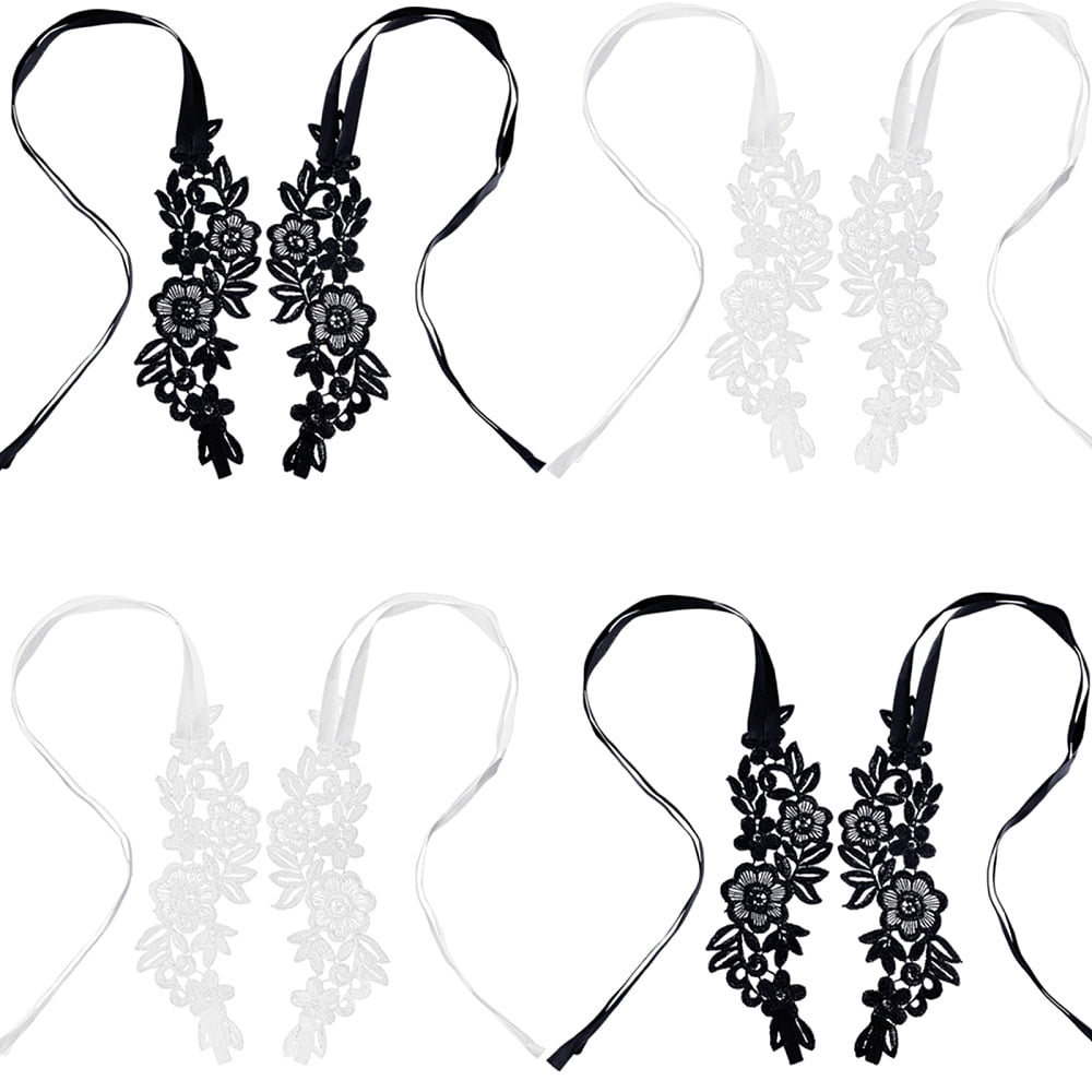 1Box 4 Pairs 2 Colors Nylon Embroidery Lace Anklet with Toe Ring Floral ...