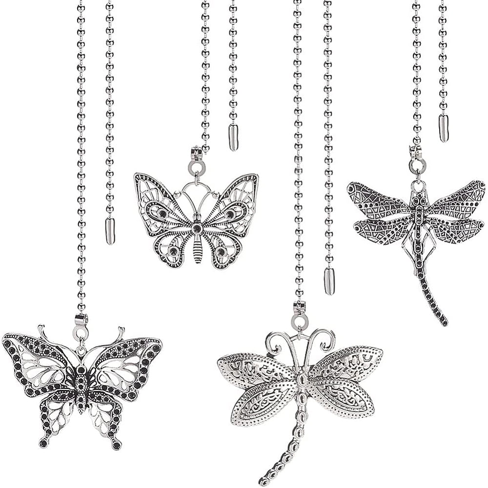 DIY 4 Style Butterfly Dragonfly Ceiling Fan Pull Chain Alloy Silver ...