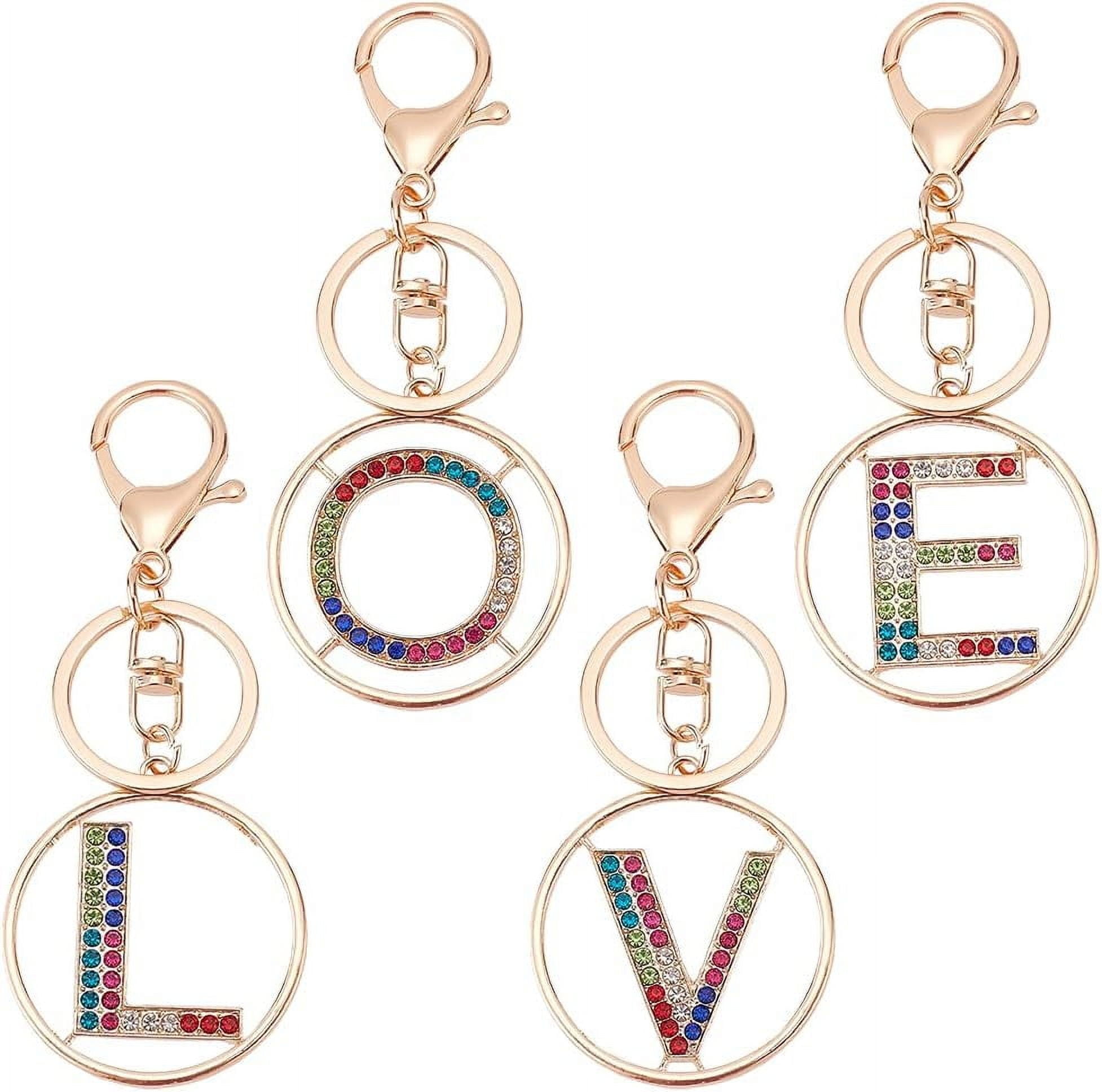 1Box 4 Styles Letter Keychain Colorful Rhinestone Keychain for Women ...