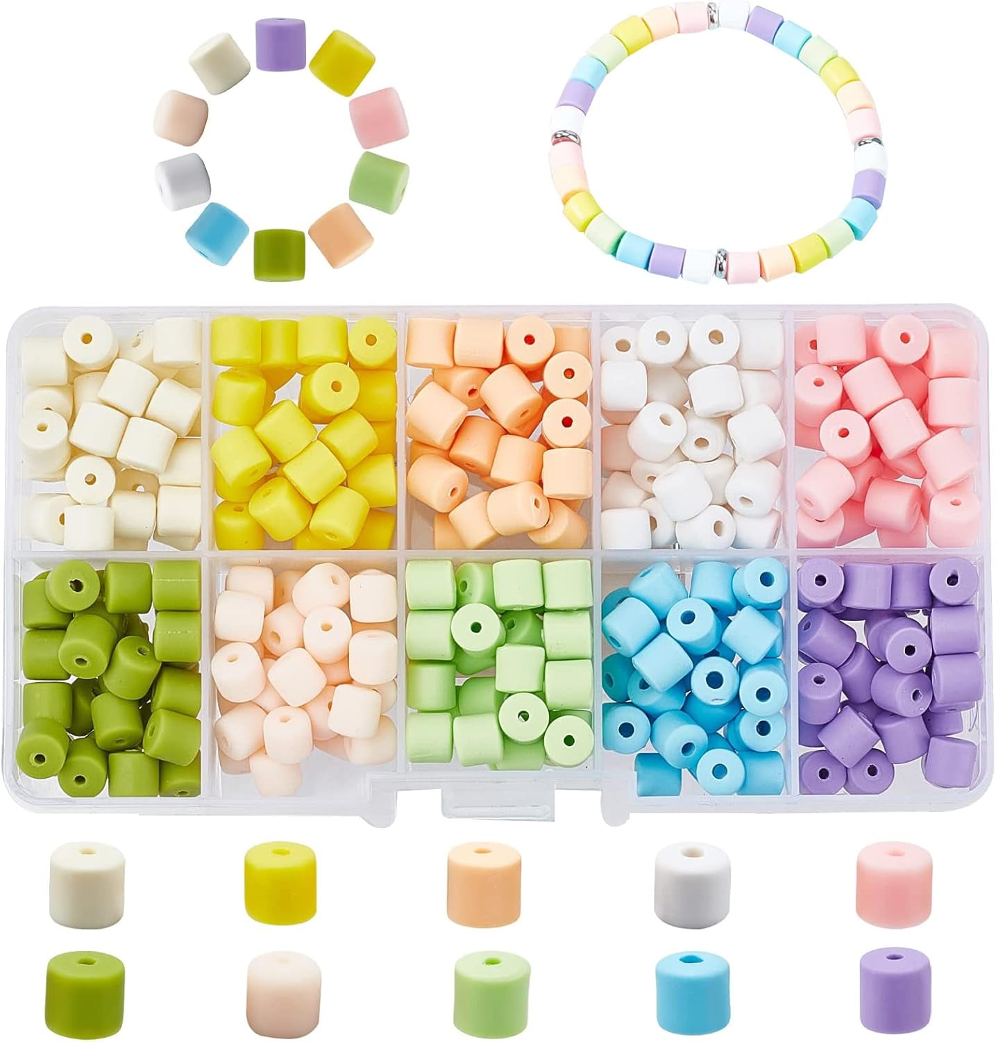 1Box 400Pcs 10 Colors Polymer Clay Beads Column Mixed Color 5~7x6mm ...