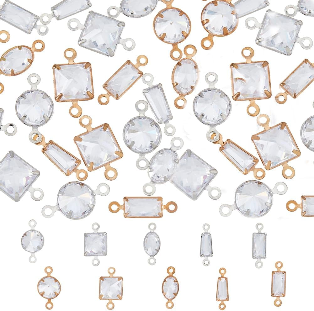 1Box 40Pcs 10 Styles Brass Pave Clear Cubic Zirconia Connector Charms ...