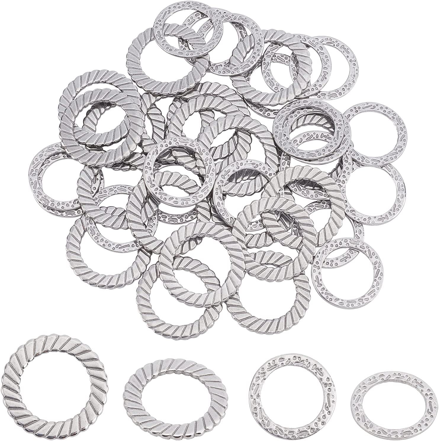 1Box 40Pcs 2 Style 304 Stainless Steel Linking Rings Laser Cut Textured ...