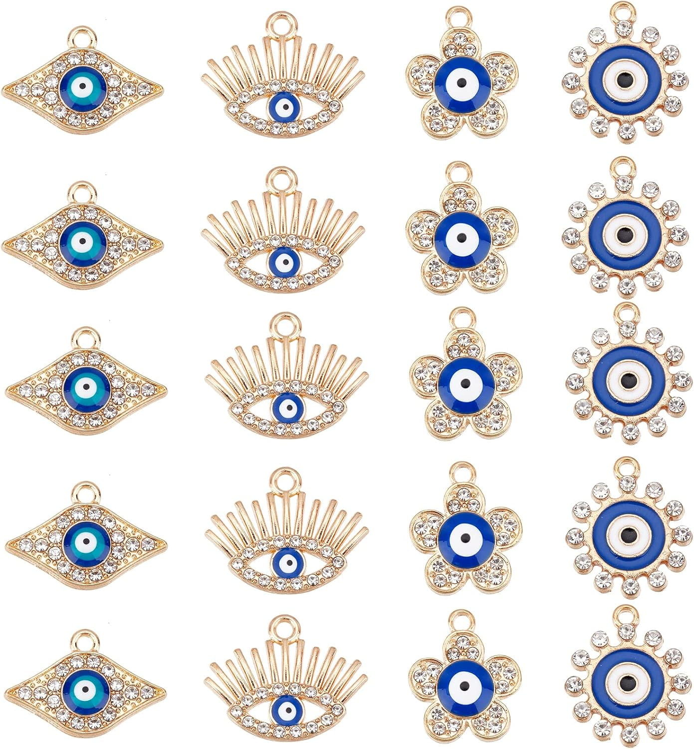 1Box 40Pcs 4Style Evil Eye Alloy Enamel Pendants Evil Eye Rhinestone ...