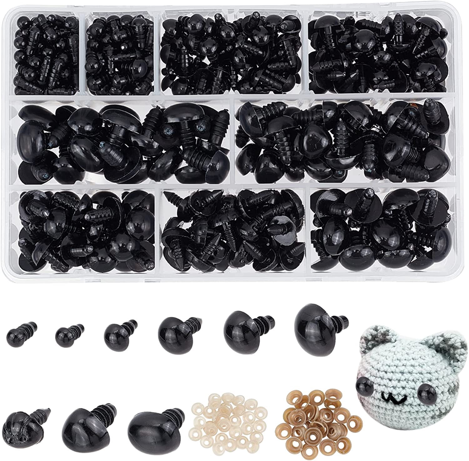 1Box 426pcs Craft Eyes 8~16mm Safety Eyes Teddy Bear Dog Nose D-Shape ...