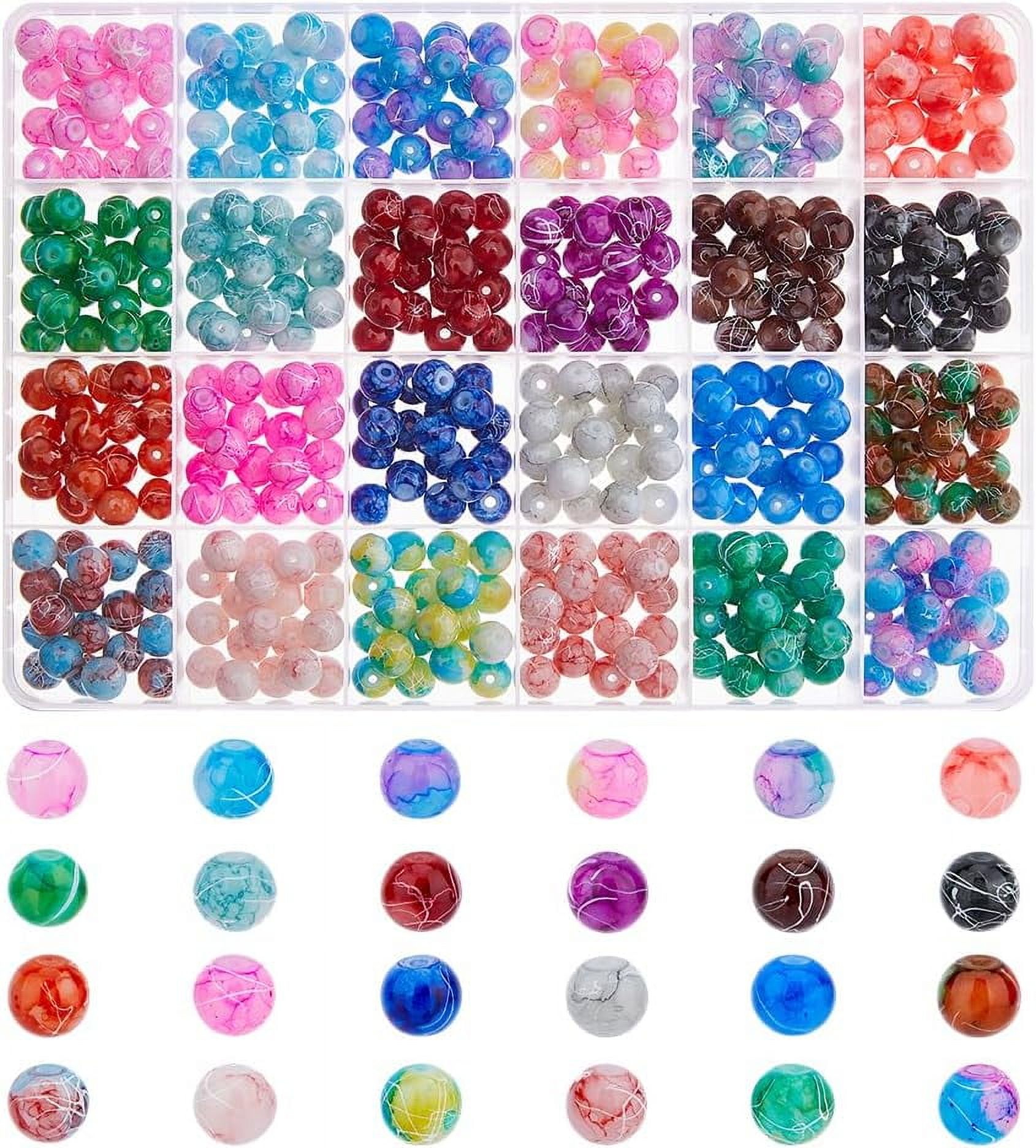 480Pcs 24 Colors 8mm Round Glass Beads for Jewelry Making Hole: 1.8mm ...