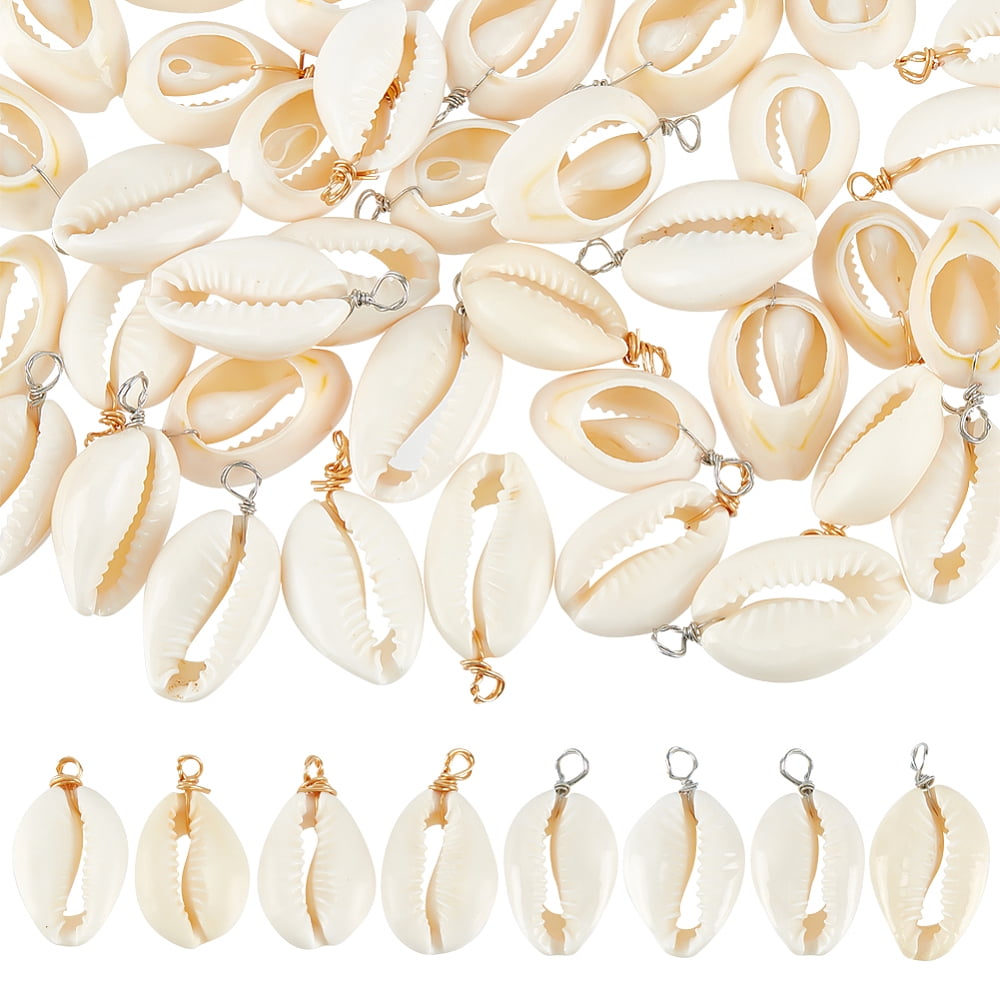 1Box 48Pcs 2 Colors Natural Cowrie Shell Pendants Platinum & Real 18K ...