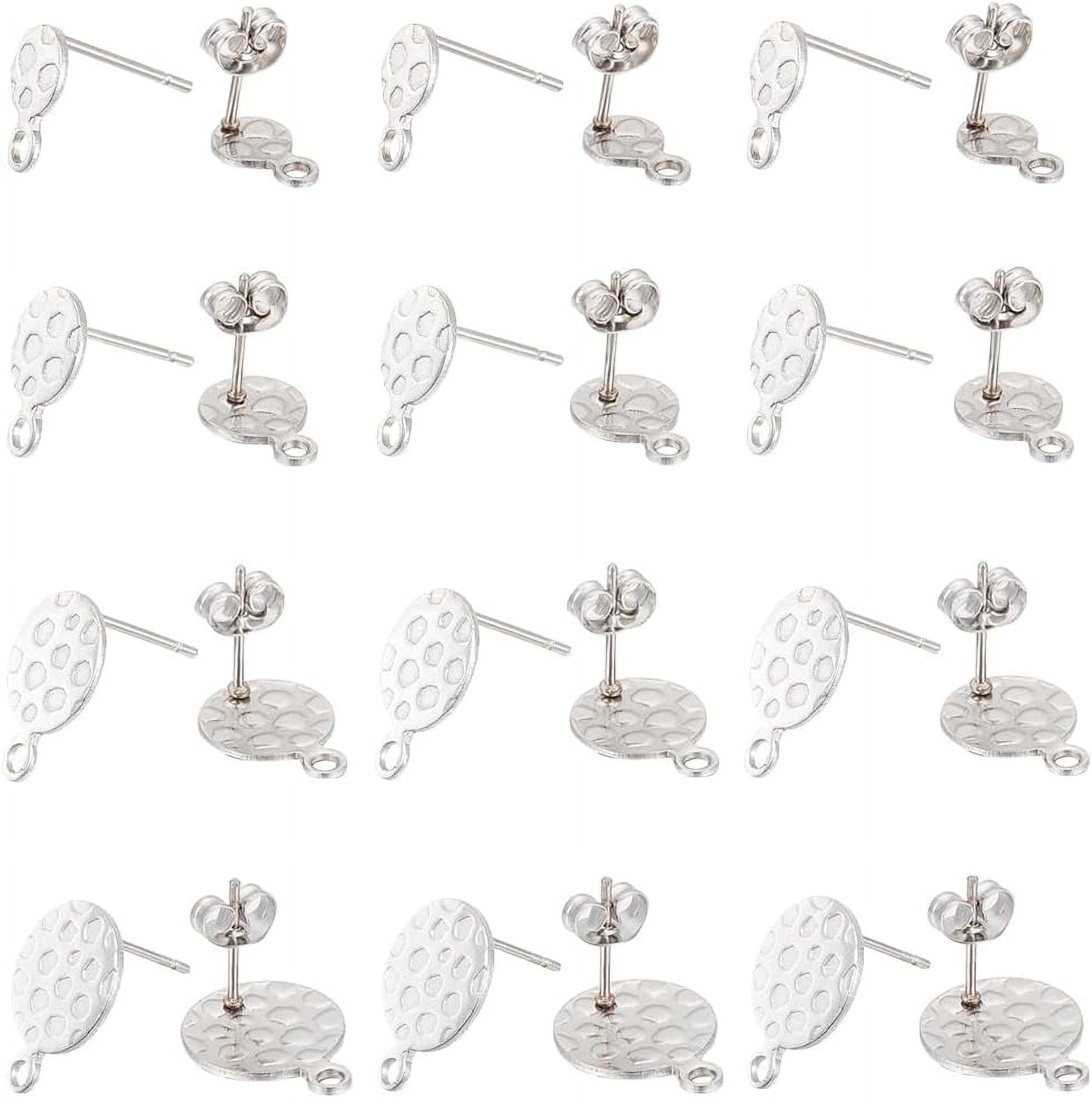 1Box 48Pcs 6mm 8mm 10mm 12mm 304 Stainless Steel Earring Posts and Backs Earring Studs with Loop ...