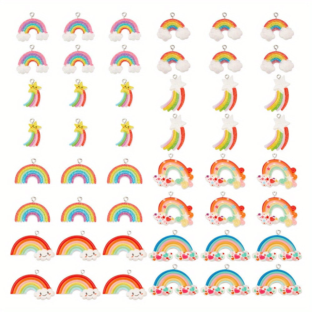 1Box 48pcs 8 Styles Colorful Rainbow Resin Pendants Cute Rainbow with ...