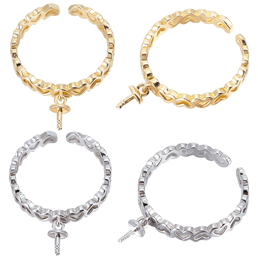 1Box 4Pcs 2 Colors Brass Heart Wrap Open Cuff Ring Findings with ...