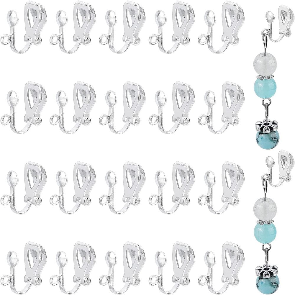 1Box 50 pcs Brass Clip-on Earring Hooks Components Silver for Non ...