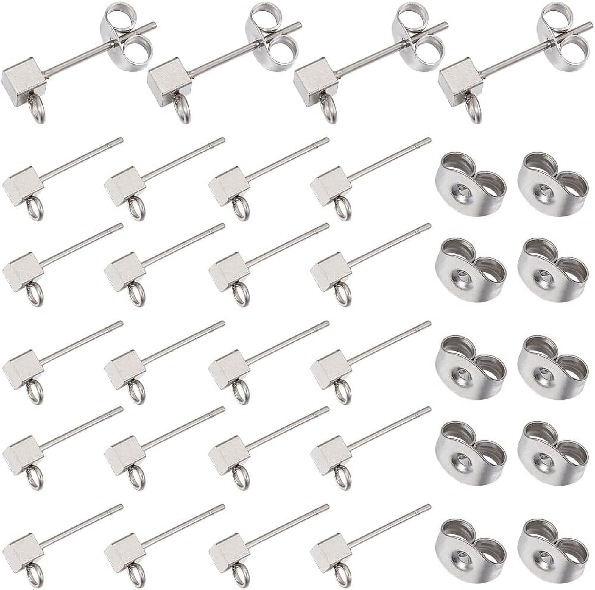 1 Box 50Pcs 304 Stainless Steel Earring Posts Cube Stud Earring with ...