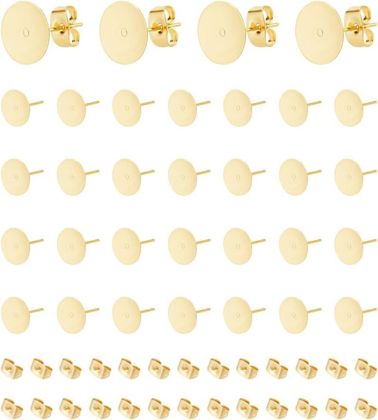 1Box 50Pcs Real 24K Gold Plated Stud Earring Findings 10mm Earring ...