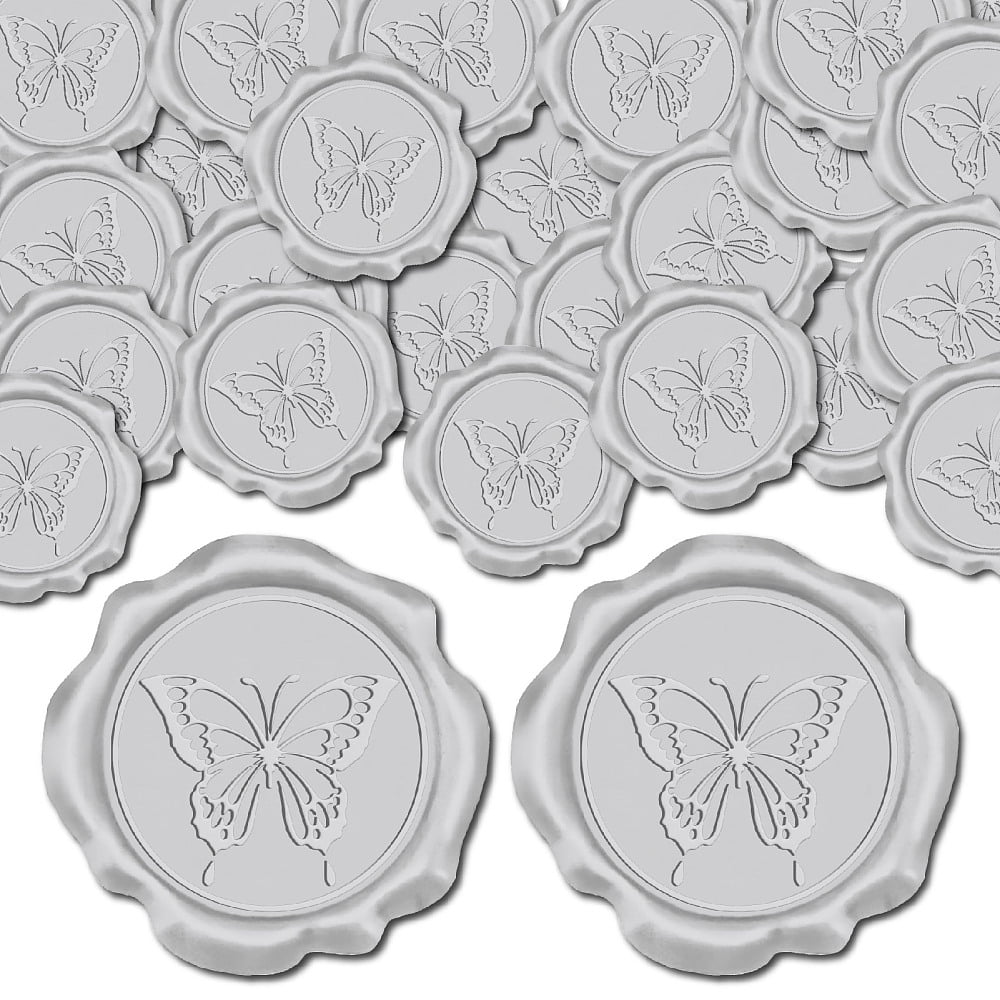 1Box 50pcs Butterfly Wax Seal Stickers Silver Wedding Invitation ...
