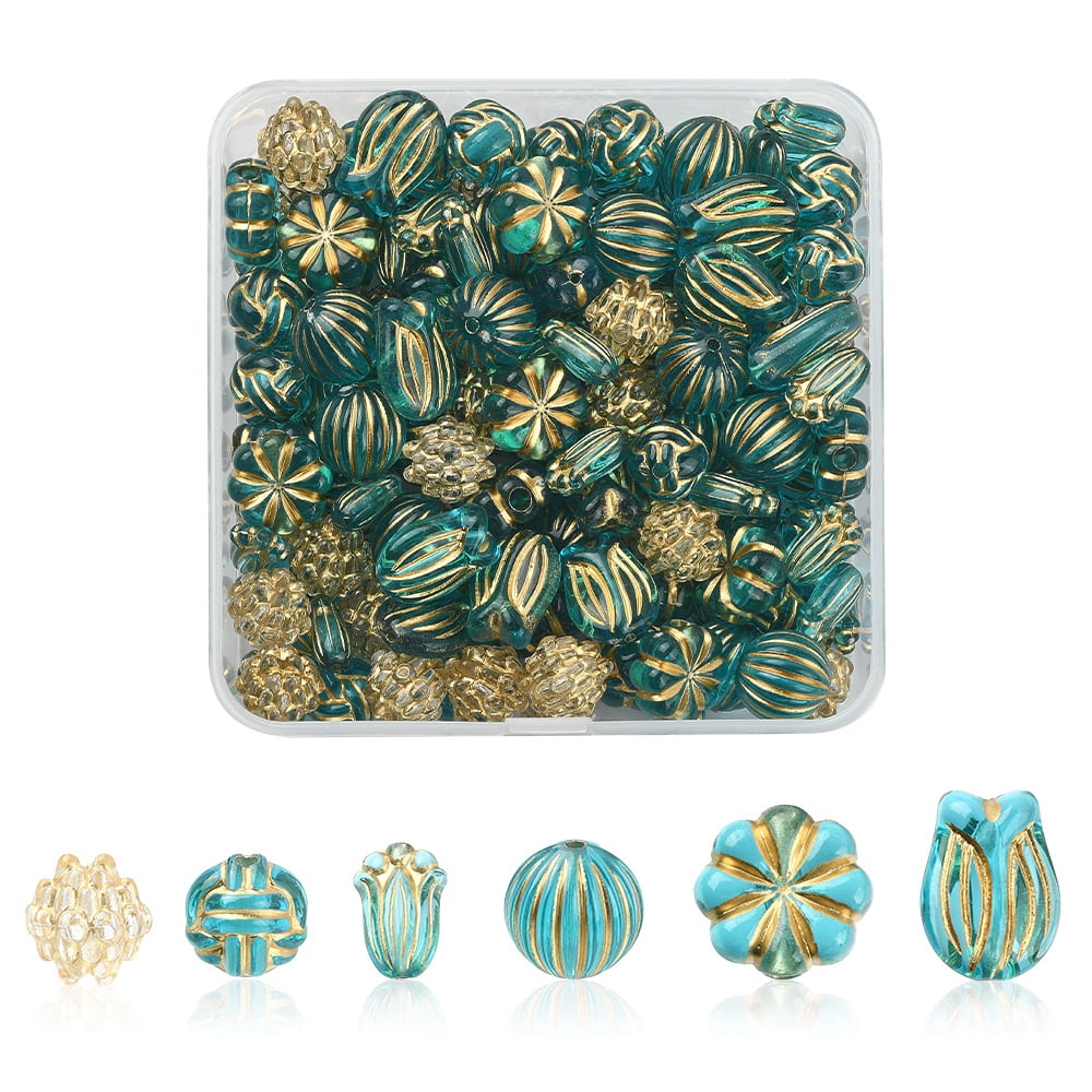 1Box 6 Style Plating Acrylic Beads Metal Enlaced Round & Flower Mixed ...