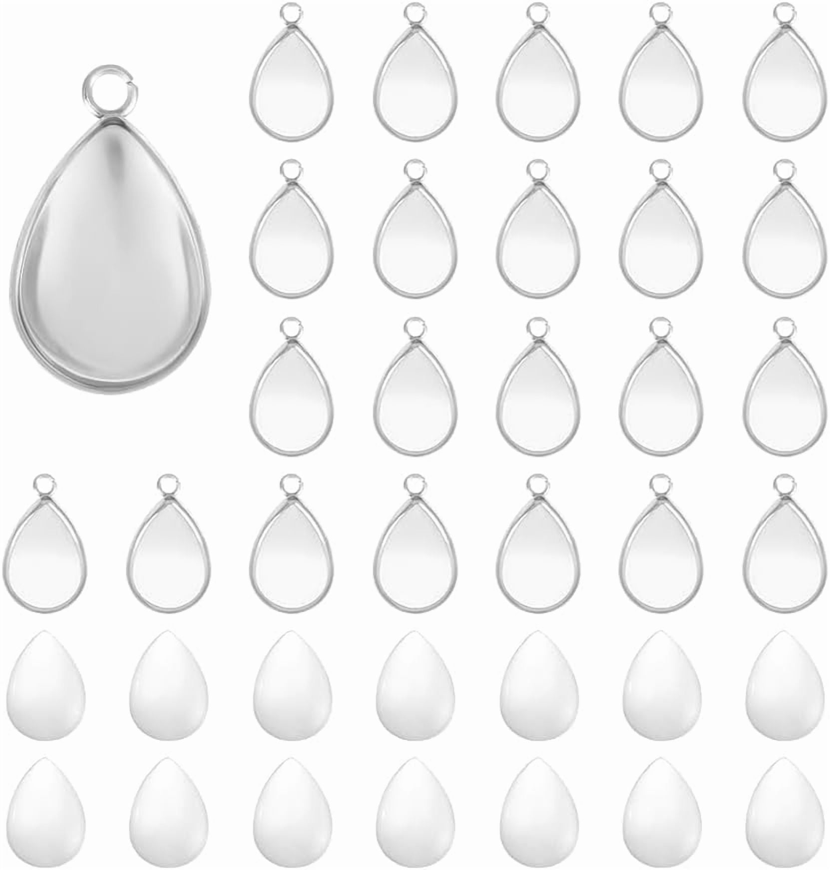 1Box 60 Sets 304 Stainless Steel Blank Bezels Teardrop Pendant Making ...