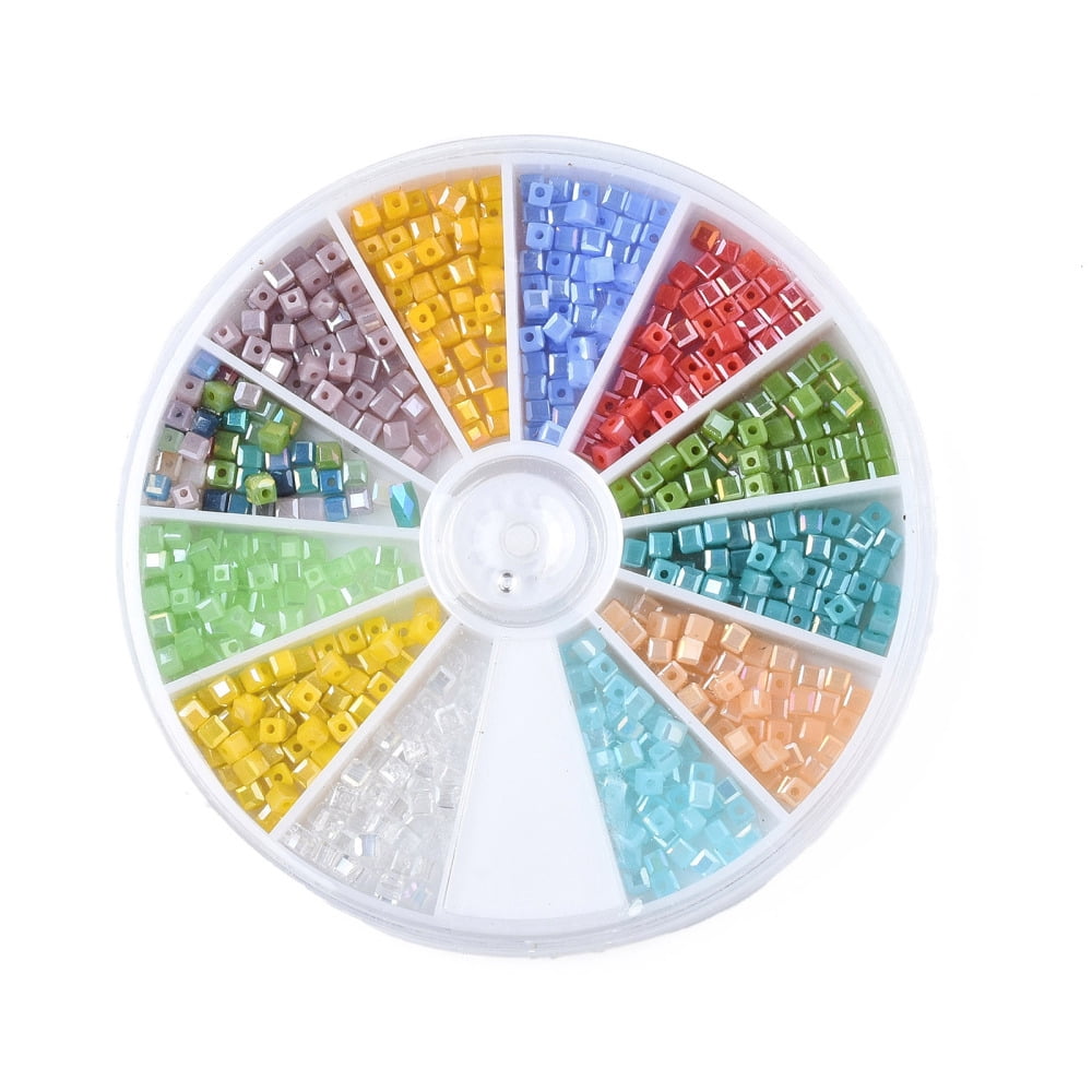 1Box 600Pcs 12 Colors Faceted Glass Beads Strands Imitation Jade Cube ...