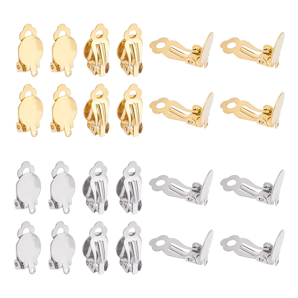 1Box 60Pcs 2 Colors 304 Stainless Steel Clip-on Earring Findings Clip ...