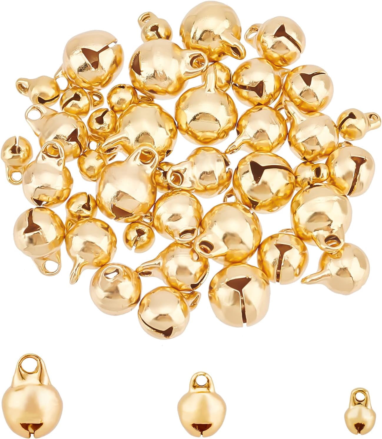 1Box 60Pcs 3 Style 304 Stainless Steel Bell Charms Real 18K golden ...