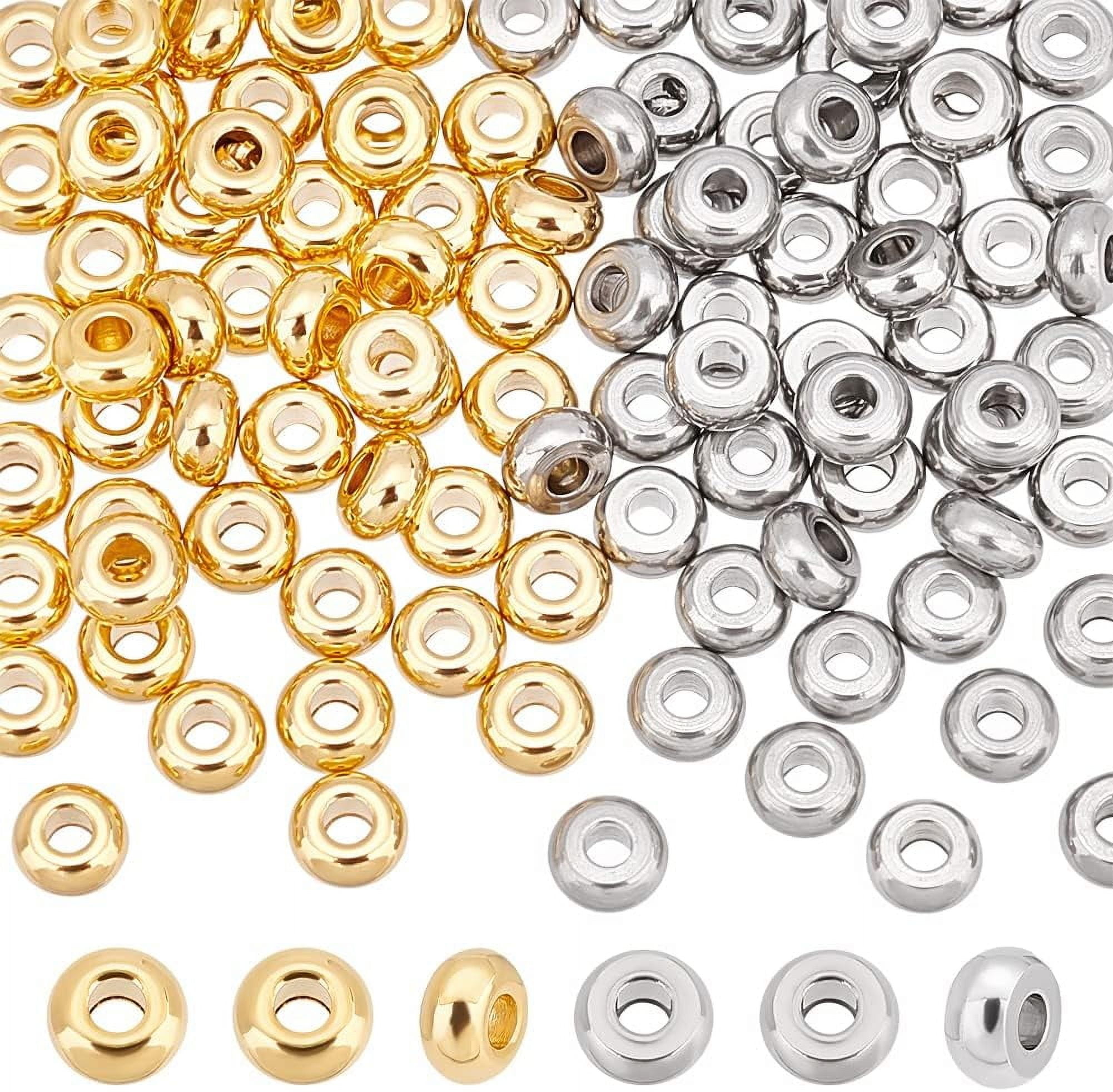 1Box 60pcs 3 Colors 4mm Spacer Beads Stainless Steel Loose Beads Flat ...