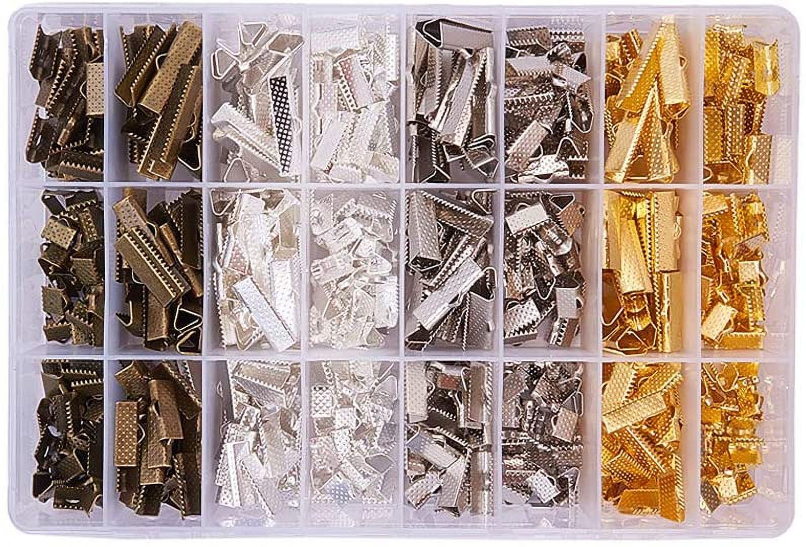 1Box 680 Pcs 4 Colors Iron Ribbon Bracelet Bookmark Pinch Crimp Clamp End Findings Cord Ends ...