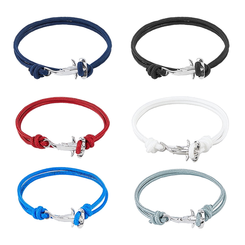 1Box 6Pcs 6 Colors Survival Polyester Cord Bracelets Set with Alloy ...