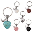 1Box 6Pcs 6 Style & Natural Gemstone Keychain 304 Stainless Steel Moon ...