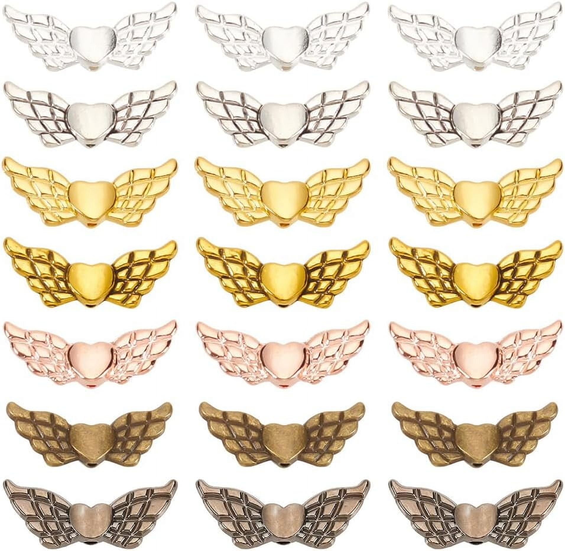 1Box 70 Pcs Tibetan Style Angel Wing Spacer Beads 7 Colors Alloy Heart ...