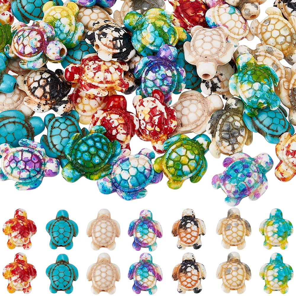 1Box 70Pcs 7 Colors Turquoise Beads Strands Dyed Sea Turtle Mixed Color ...