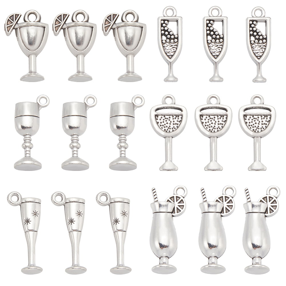 1Box 72Pcs 6 Styles Tibetan Style Alloy Pendants Mixed Shapes Silver 18 ...