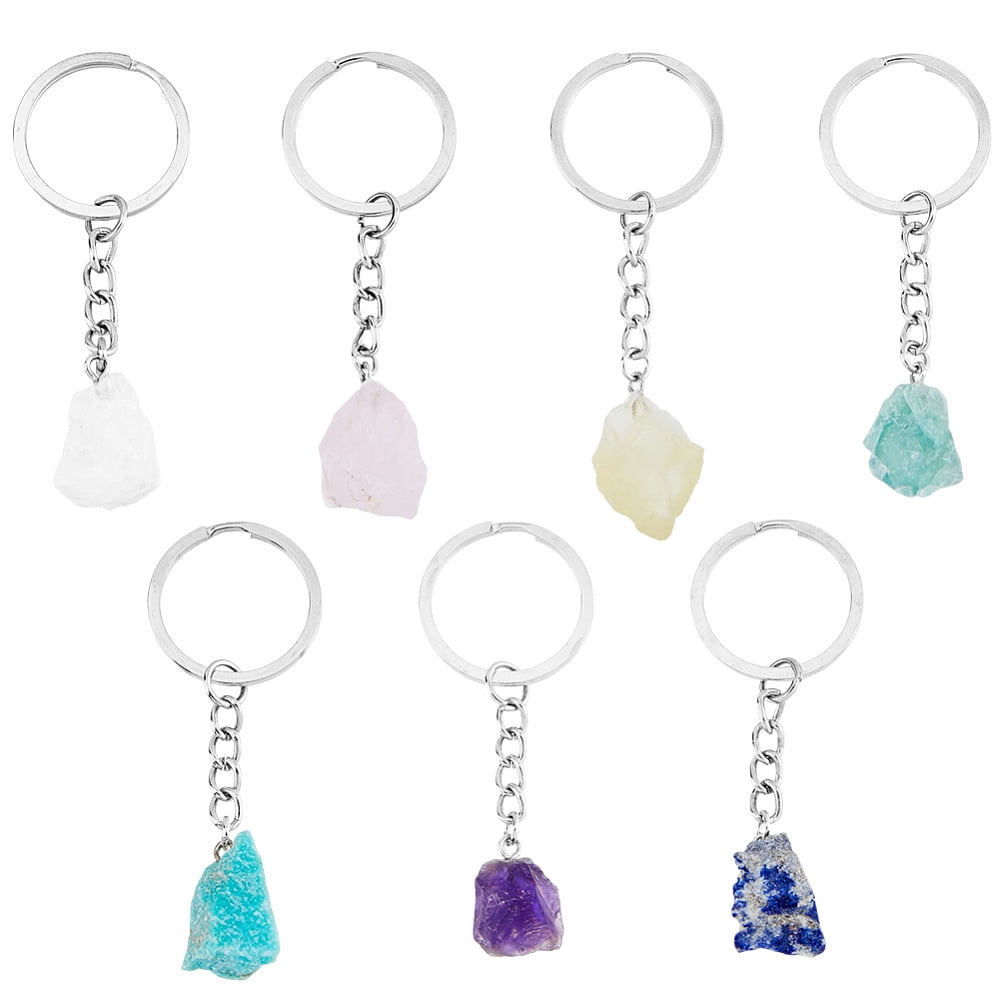 1Box 7Pcs 7 Styles Natural Gemstone Keychain with 201 Stainless Steel ...