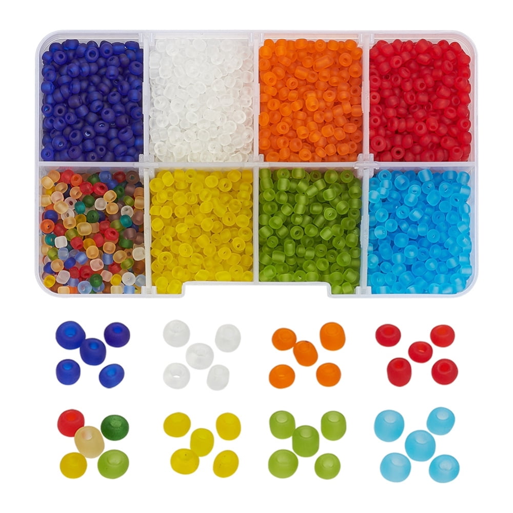 1Box 8 Colors Glass Seed Beads Frosted Colors Round Mixed Color 3mm ...