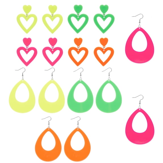 1Box 8 Pairs 8 Style Acrylic Heart & Teardrop Dangle Stud Earrings with ...
