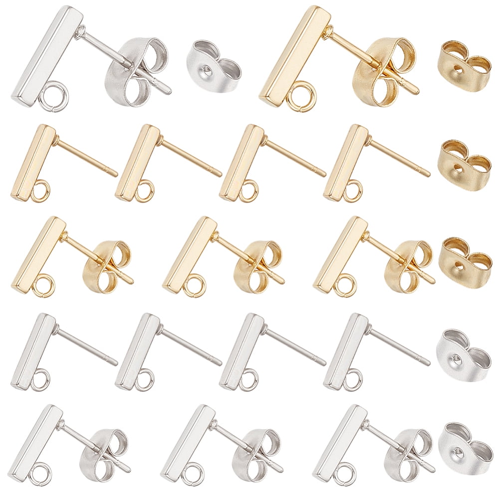 1Box 80Pcs 2 Color Rectangle Shape 304 Stainless Steel Stud Earring ...