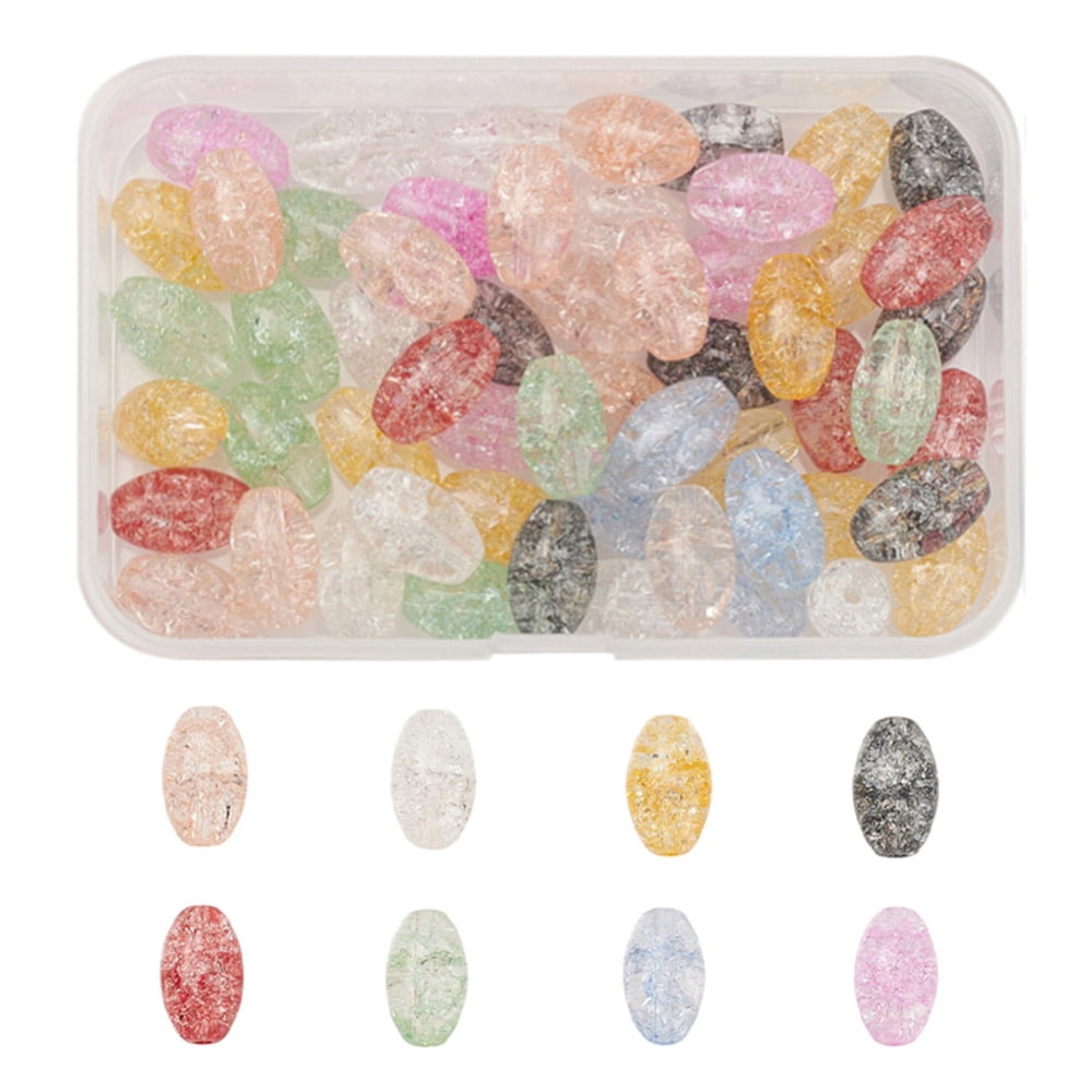 1Box 80Pcs 8 Colors Transparent Glass Beads Dyed & Heated Oval Mixed ...