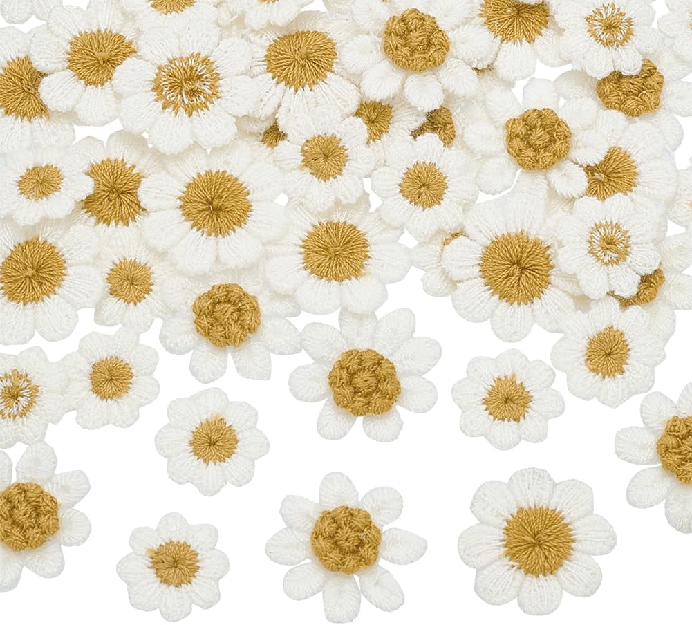 1Box 80Pcs Crochet Knitting Daisy Flower Patches 3 Size White Daisy ...