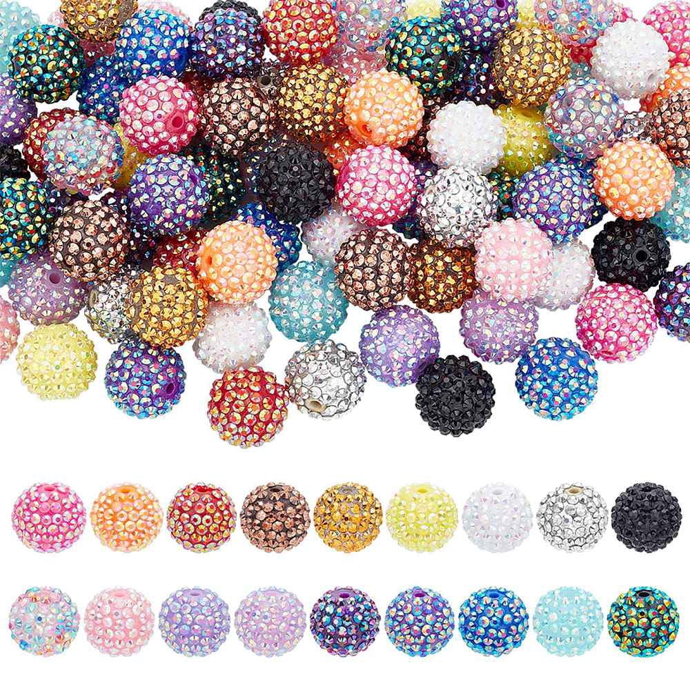 1Box 85pcs 17 style Resin Rhinestone Beads with Acrylic Round Beads ...