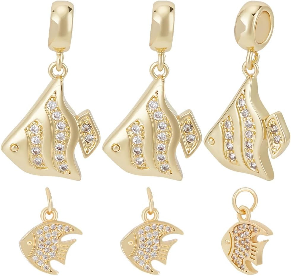 1Box 8Pcs 2 Style Brass Micro Pave Clear Cubic Zirconia Charms Fish ...