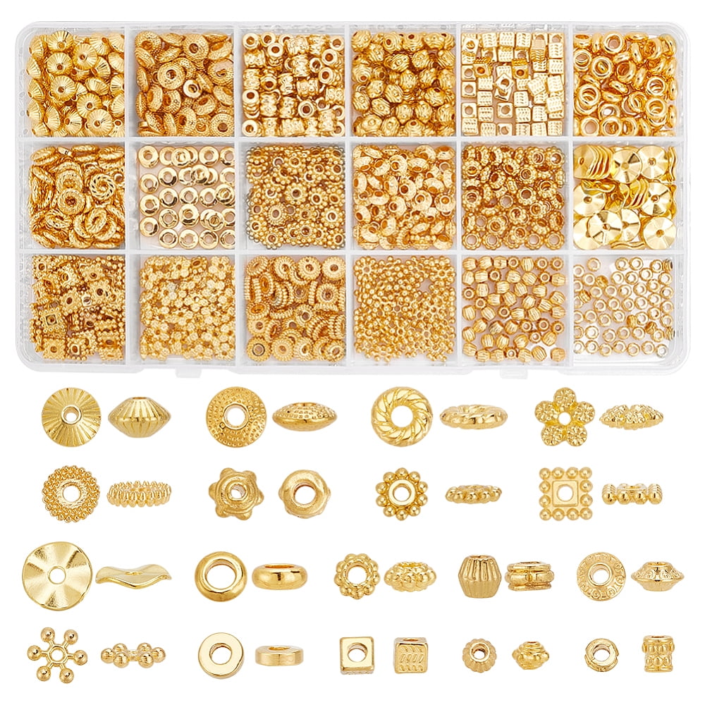 1Box 900Pcs 18 Styles Alloy Spacer Beads Sets Donut & Bicone & Rondelle ...
