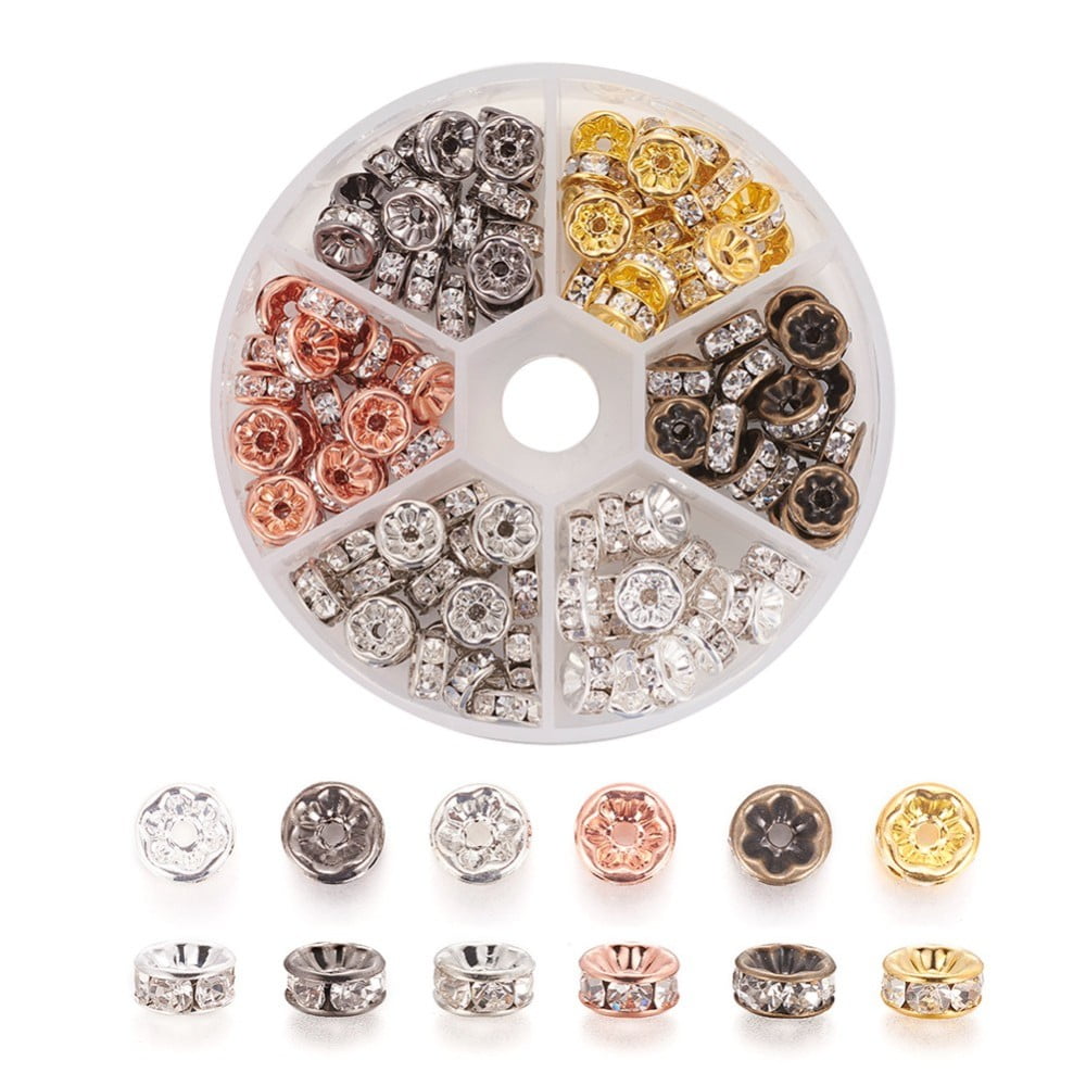 1Box Brass Rhinestone Spacer Beads Grade AAA Straight Flange Rondelle ...