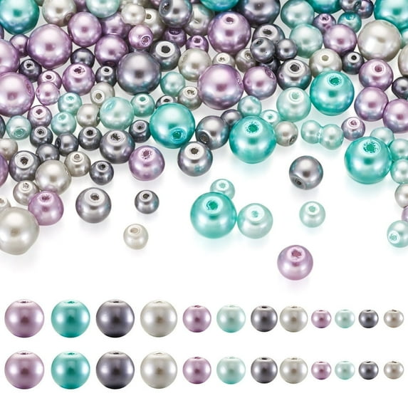 1Box 12 Strands 12 Styles Baking Painted Pearlized Glass Pearl Round ...