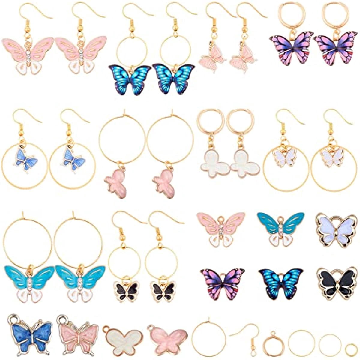1Box DIY 10Pairs Gold Plated Enamel Butterfly Dangle Earrings Jewelry ...